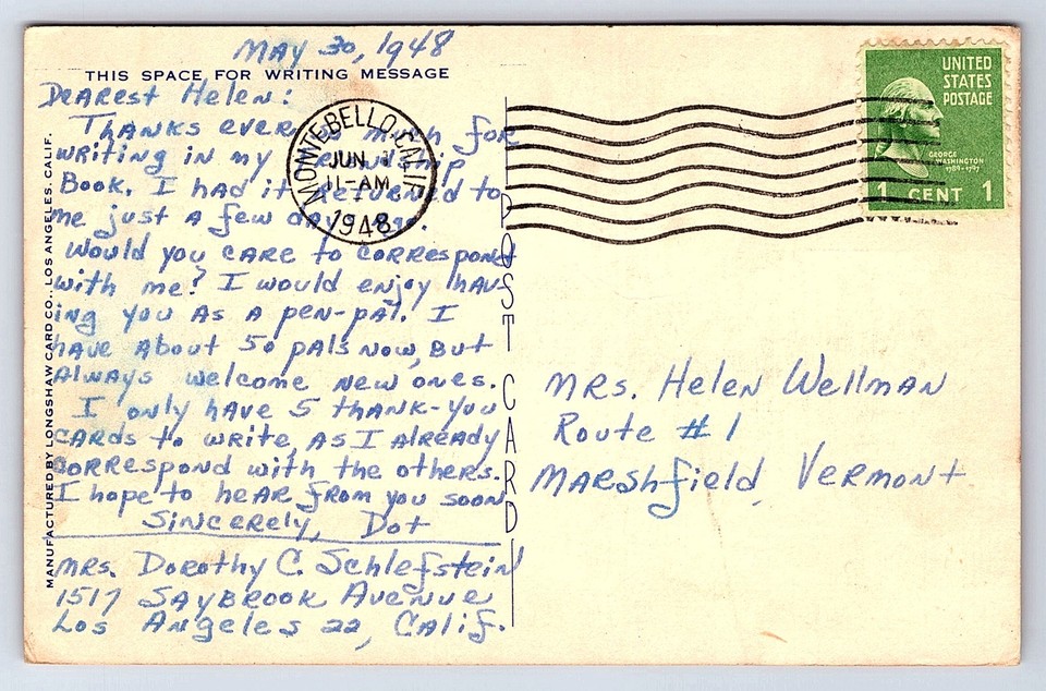 Los Angeles California View in Pershing Square Biltmore Hotel c1948 ...