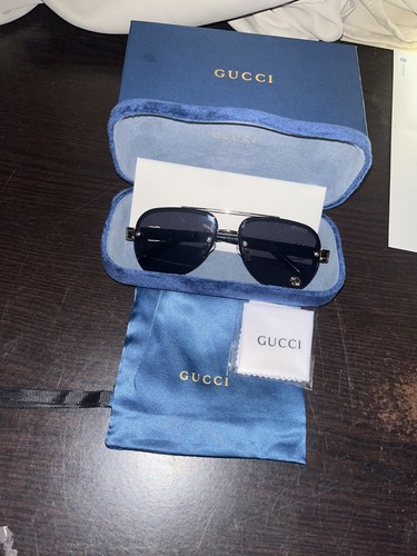 Gucci GG 1220S Black & Gold Aviator Sunglasses - Ships Now! | eBay