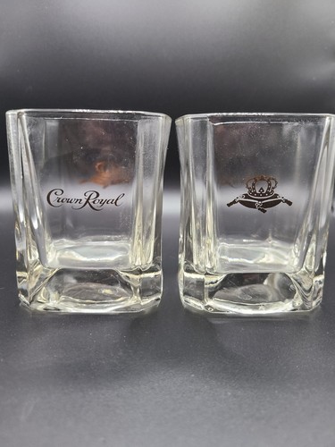 Pair Of Gold Logo Crown Royal Square Whiskey Glasses | eBay