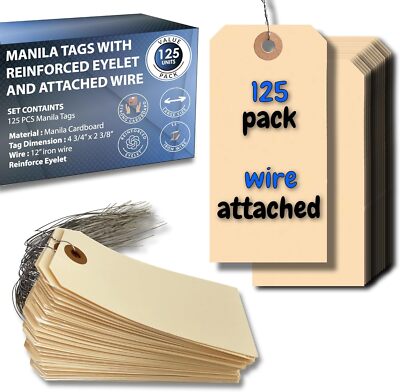 - 125 Pcs Hang Tags with Reinforced Eyelet Pre-Attached Wire Cardboard ...