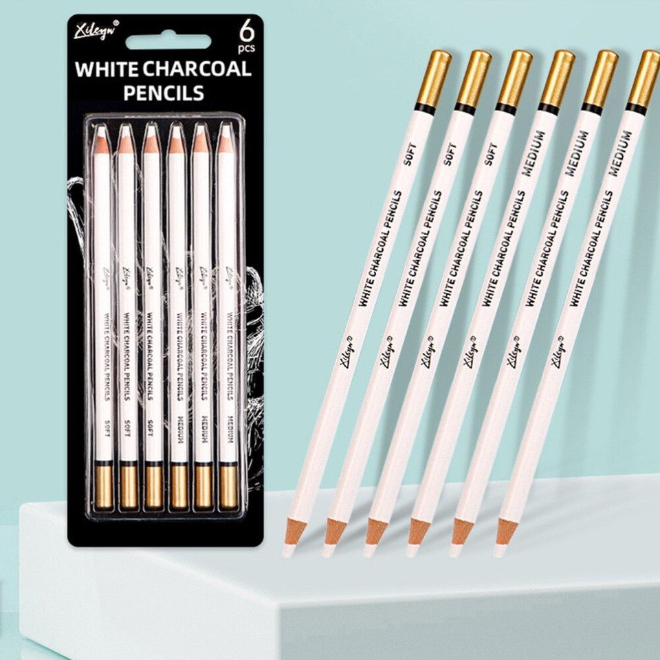6 Pcs White Graphite Pencil Sketch Photorealistic Pencils Smudging | eBay