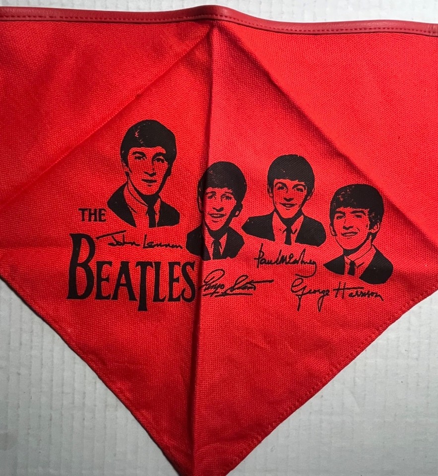 Vintage 1960s The Beatles Red Fan Scarf Neckerchief Unlicensed ...