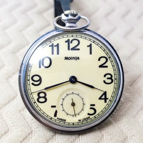 ⭐VINTAGE soviet pocket watch MOLNIJA mechanical 3602 18 jewels made in ...
