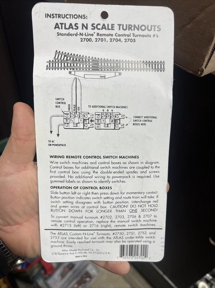 Atlas N Scale ~ New 2024 ~ Standard Manual Left Turnout Switch ~ Code ...