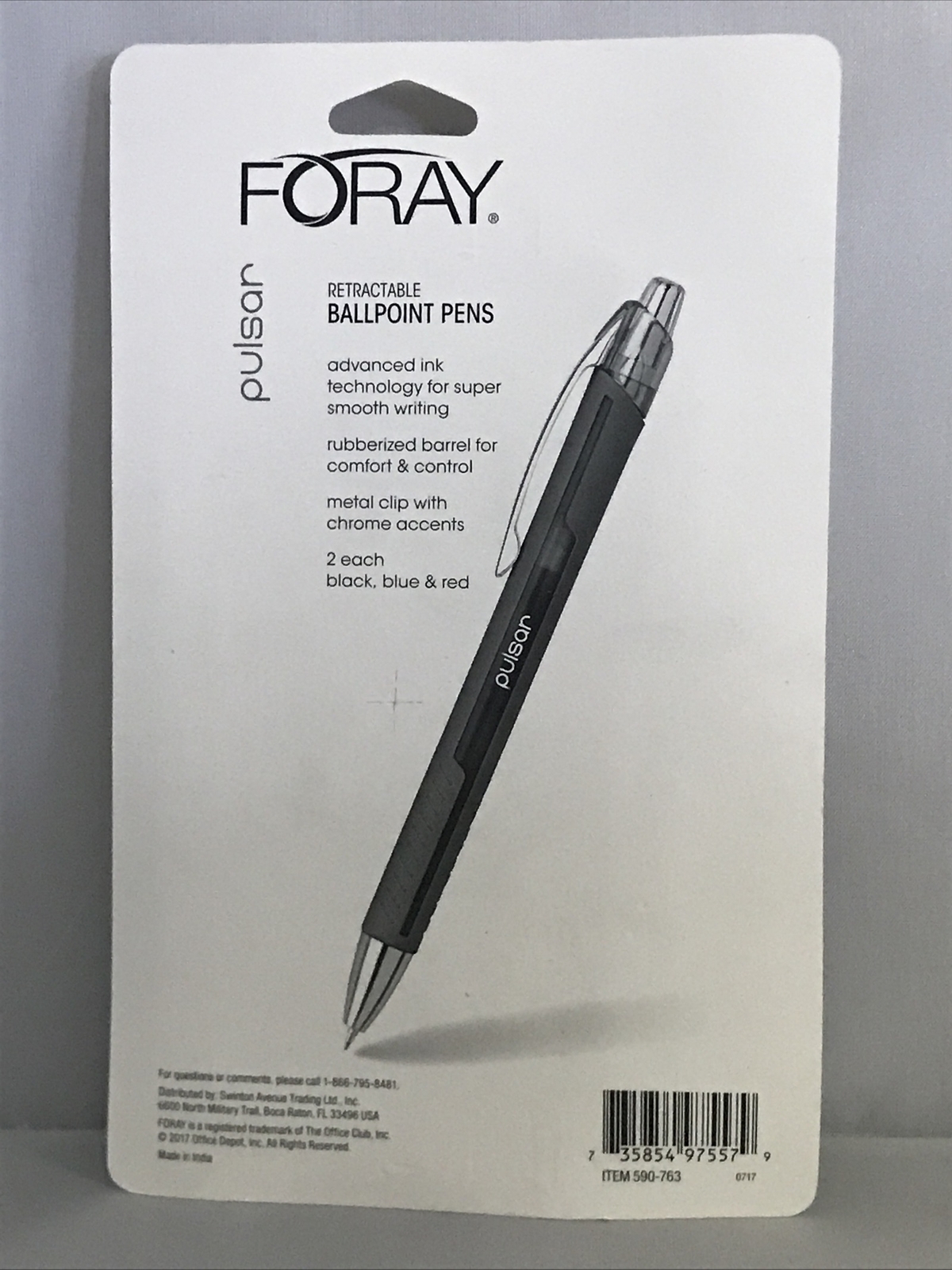 Foray Pulsar Retractable Ballpoint Pens, 0.8 mm, Medium Assorted Inks ...