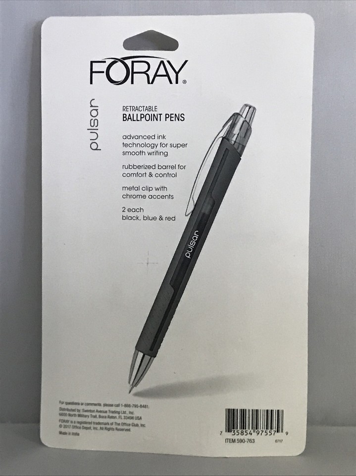 Foray Pulsar Retractable Ballpoint Pens, 0.8 mm, Medium Assorted Inks ...