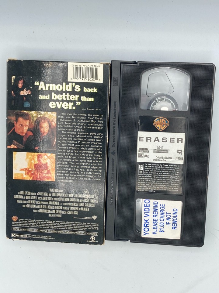 Eraser (1996), VHS Movie, Warner Home Video (1996) Ex Rental, Arnold ...
