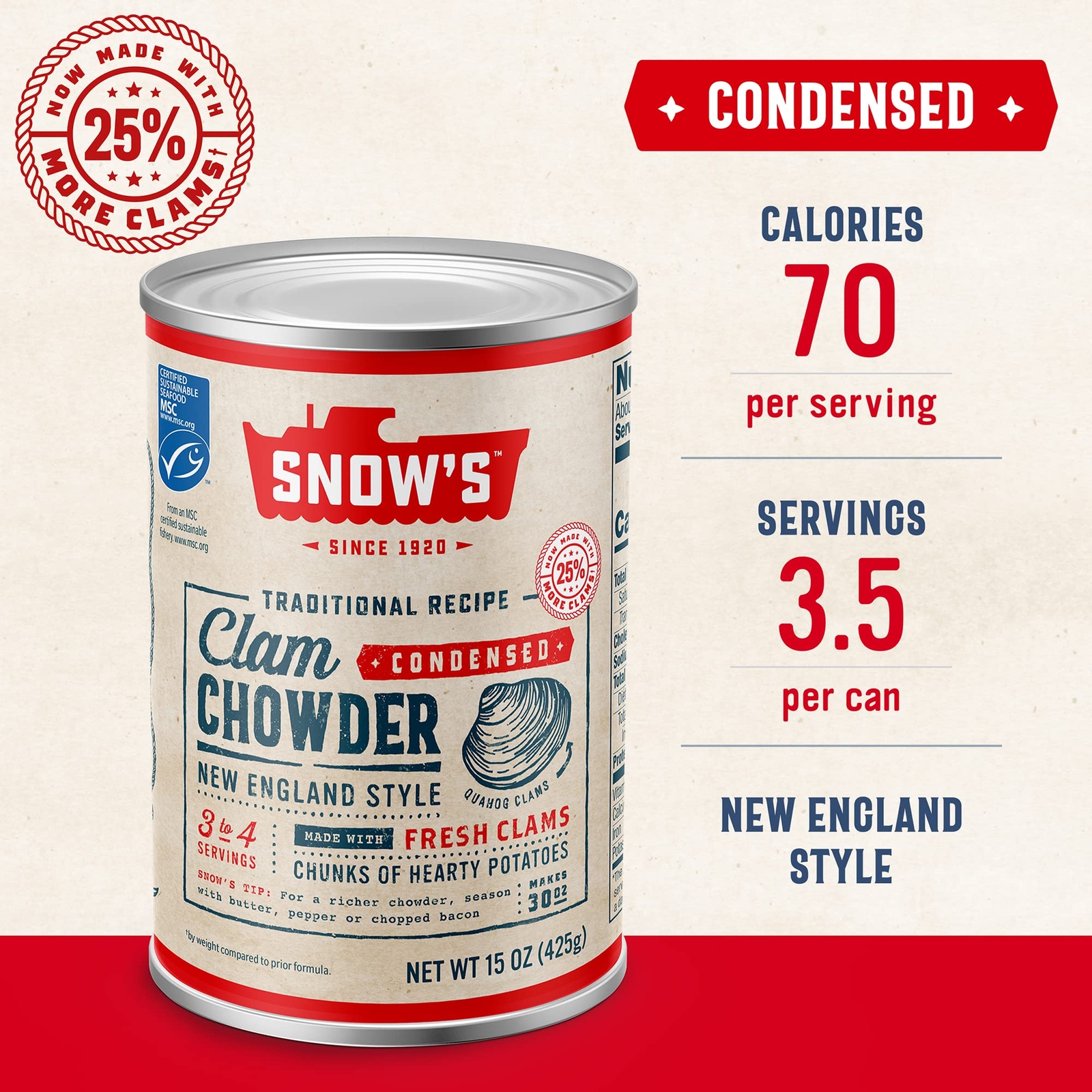 Snow's Condensed New England Clam Chowder 15 oz Can Pack of 12 - 4g ...