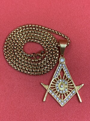 Masonic Square And Compass Gold Plated Neck Pendant With Imitation ...