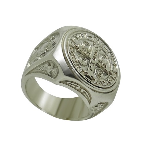 Saint Benedict Shiny Finish Silver 925 Catholic Men's Ring Exorcism ...