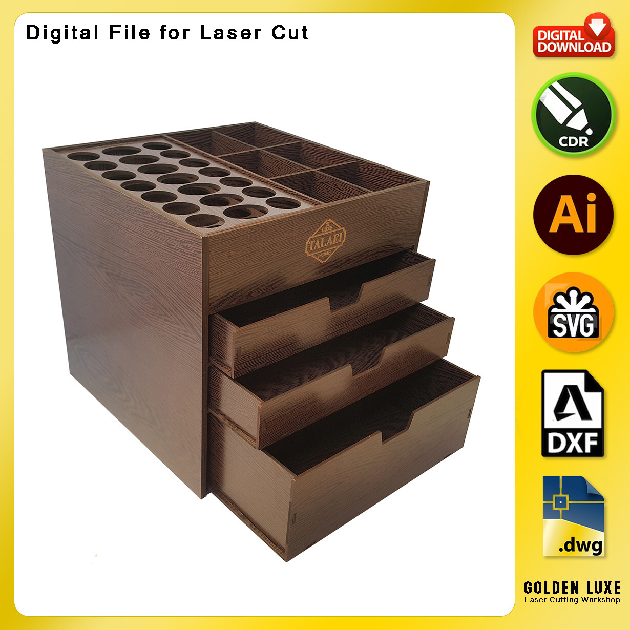 Organizer & Makeup Box MB002 DXF SVG CDR file Vector for Laser Cutting ...