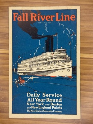 Fall River Line New England Steamship Co Postcard, Travel Poster Style ...