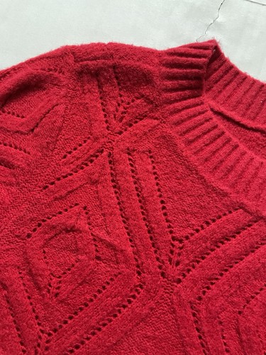 Talbots Sweater Womens XLP Red Pointelle Textured Soft Fuzzy Crew Neck ...