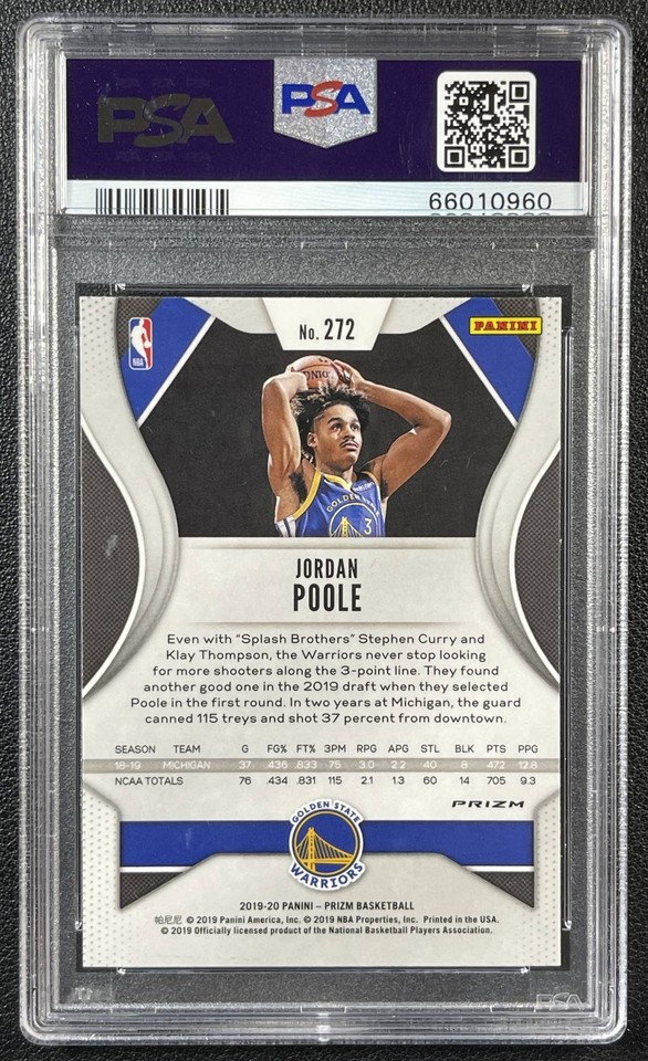JORDAN POOLE PSA 10 2019 PANINI PRIZM #272 ROOKIE PRIZMS SILVER RC ...