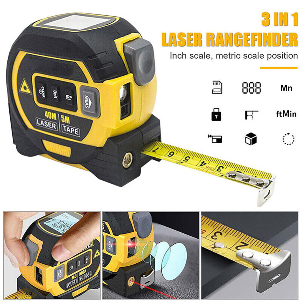 3IN1 Digital Measure Tape Laser Distance Meter Measuring Tool Range ...
