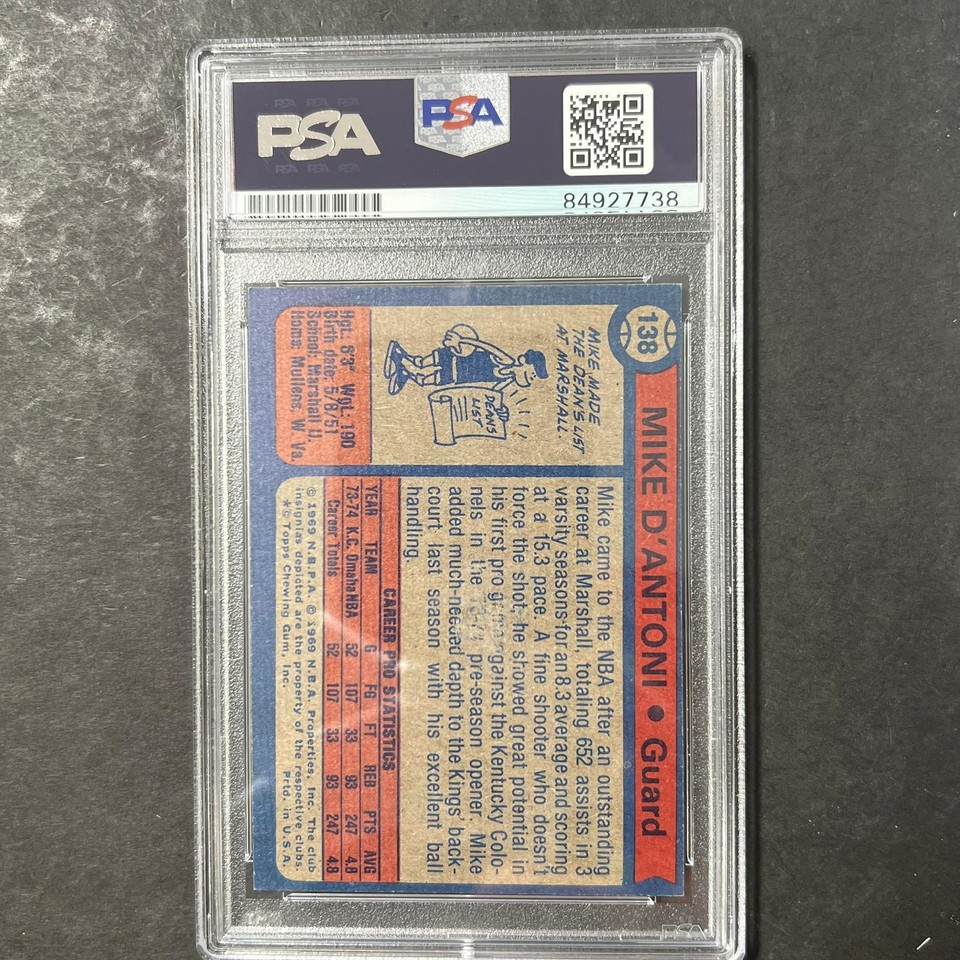 1974-75 Topps #138 Mike D'Antoni Signed Card AUTO 10 PSA Slabbed Kings ...