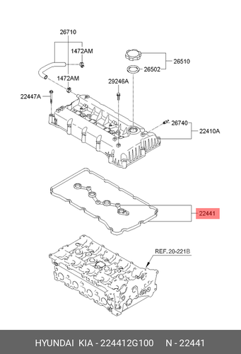 Genuine OE Gasket Valve Cover Rubber 224412G100 for KIA 22441-2G100 ...