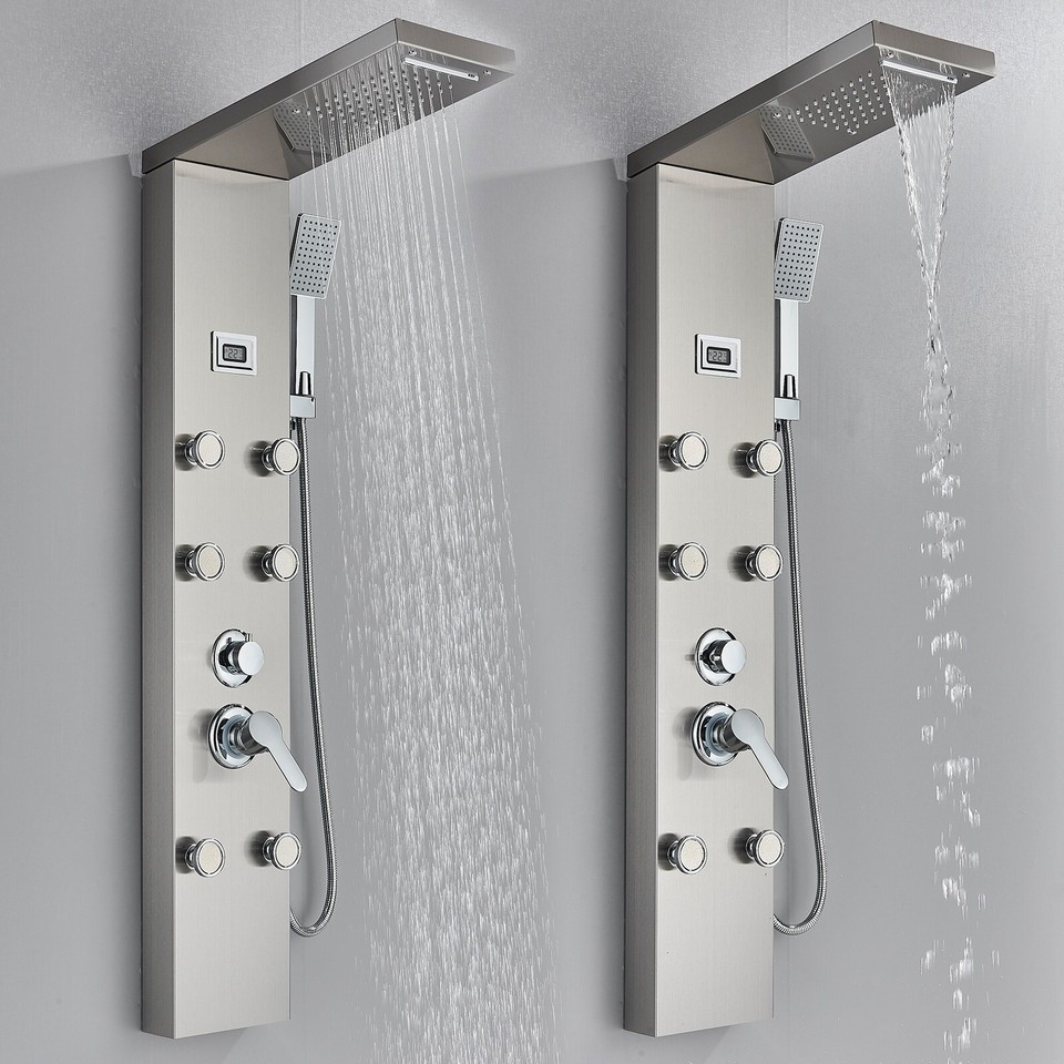 Stainless steel Rain Waterfall Shower Panel Tower system Massage Shower ...
