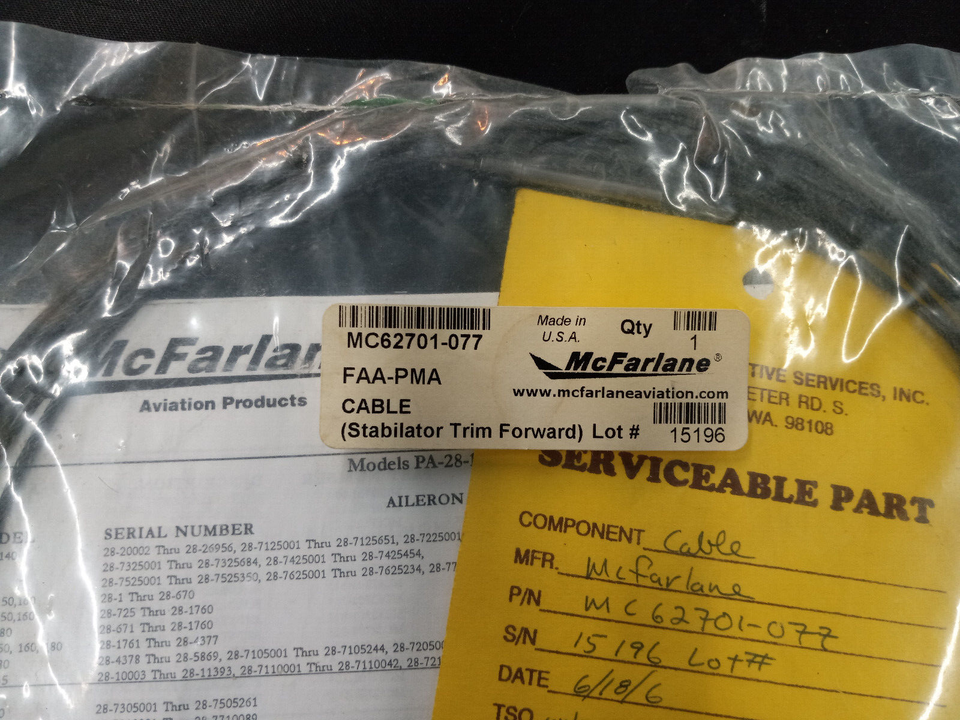 SV McFarlane Aviation P/N MC62701-077 Forward Stabilator Trim Tab ...