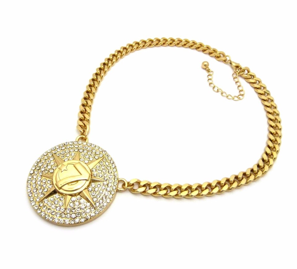 Women's Pave 5 Percenter Star Round Pendant W/ 8mm 18" Cuban Chain ...