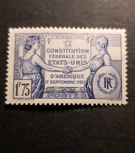 France Stamp United States Constitution No.357 New ** MNH Short Teeth ...
