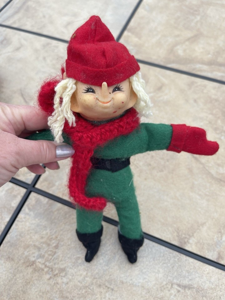 Vintage Christmas Pixie Elf Rubber Face Large 11” Holiday Decor | eBay