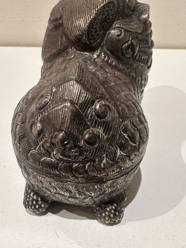 Unusual 19th Cent Chinese Export Foo Lion/Dog Coin Silver box Marked on ...