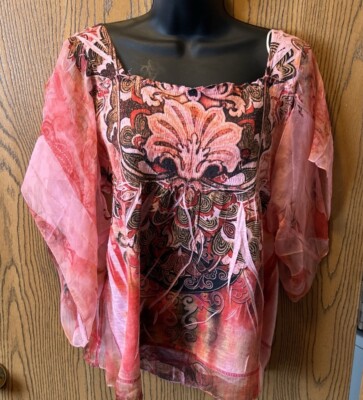 Y2K Coral Pink Blouse Puff Sleeve Size XL Retro Butterfly Fairycore One World | eBay