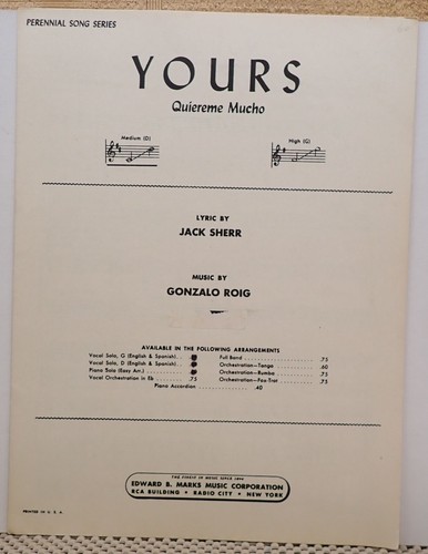Yours - Jack Sherr & Gonzalo Roig - Sheet Music 1932 | eBay