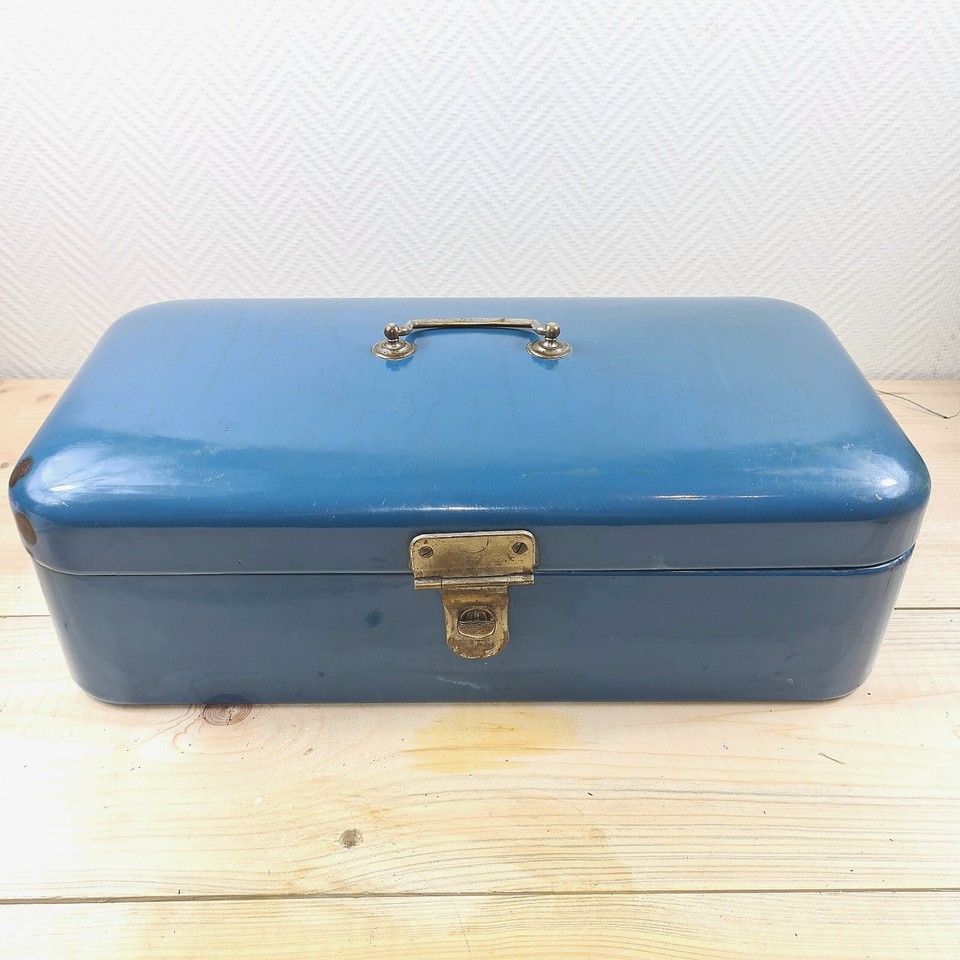Enamel BREAD BOX DUTCH Enamelware BreadBox Large Blue Boite a pain ...