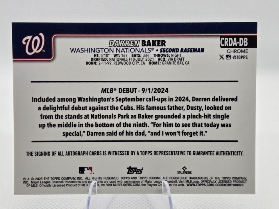 2025 Topps Chrome Update Darren Baker RC Blue Refractor Auto /150 #CRDA ...