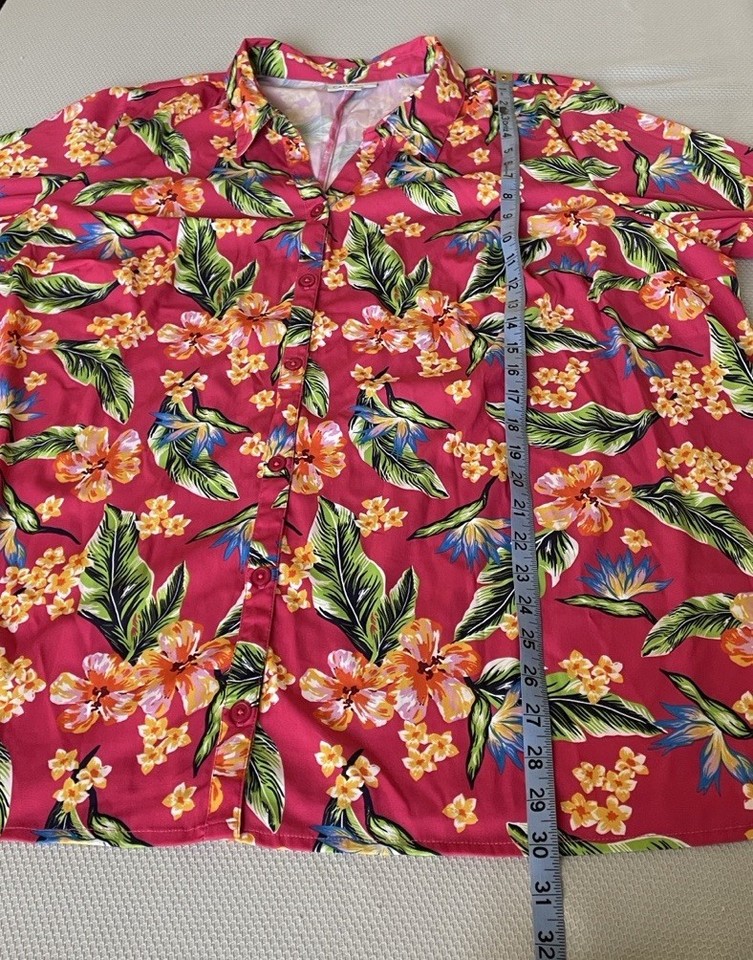 Catherines Pink Multicolor Floral Button Front Top Size 2X | eBay