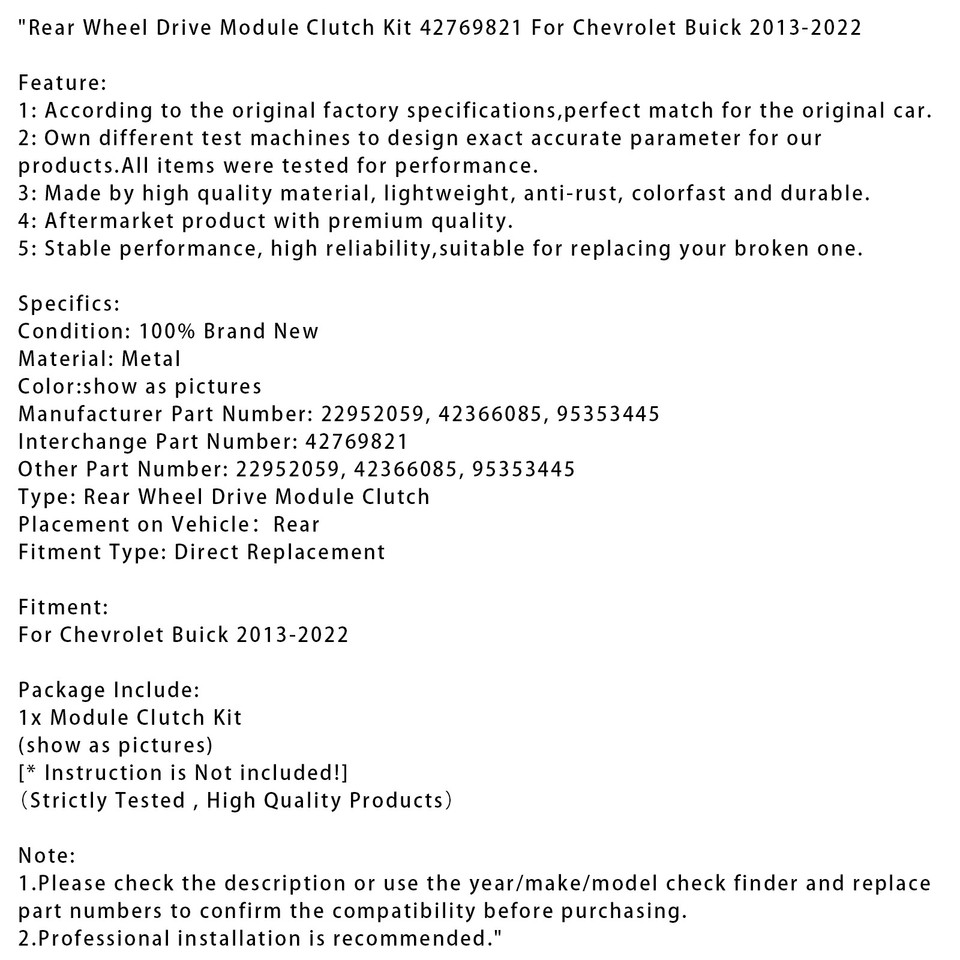 Rear Wheel Drive Module Clutch Kit 42769821 For Chevrolet Buick 2013 ...