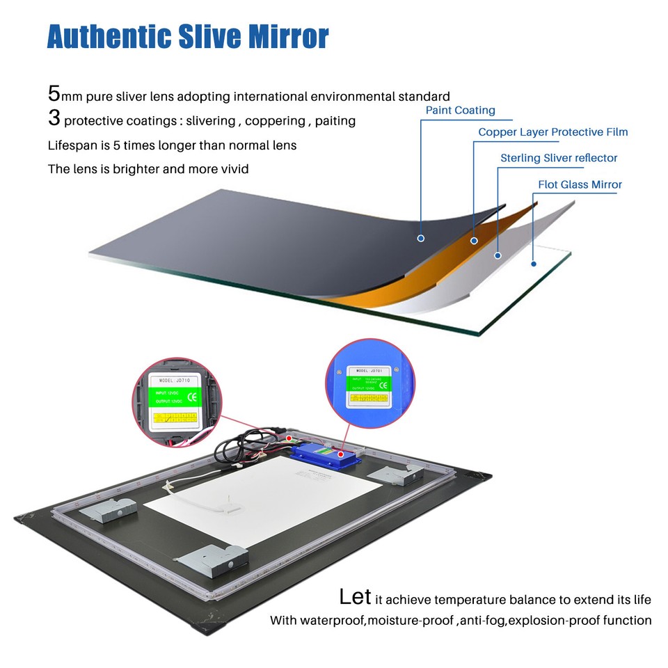 Hans&Alice Large 48inx30in LED Lighted Vanity Bathroom Mirror with ...