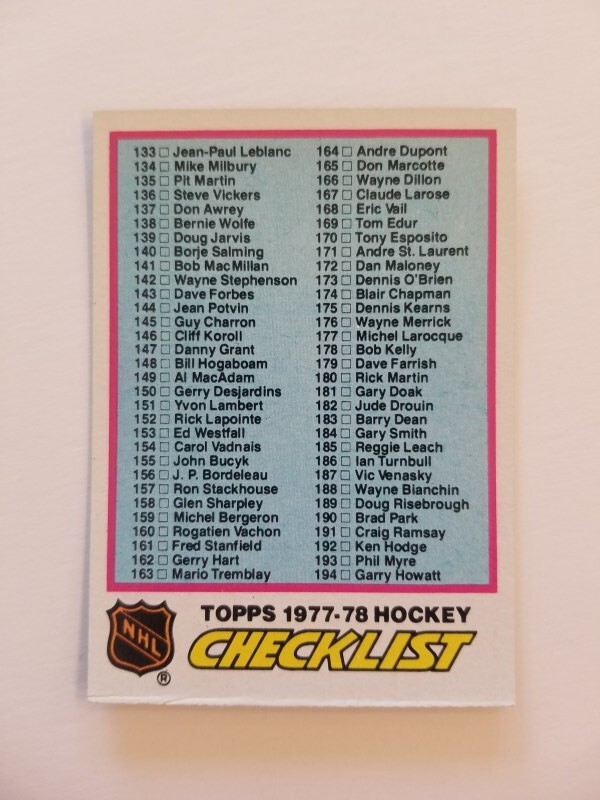 CHECKLIST 1977-78 TOPPS HOCKEY TRADING CARD #249 UNMARKED | eBay
