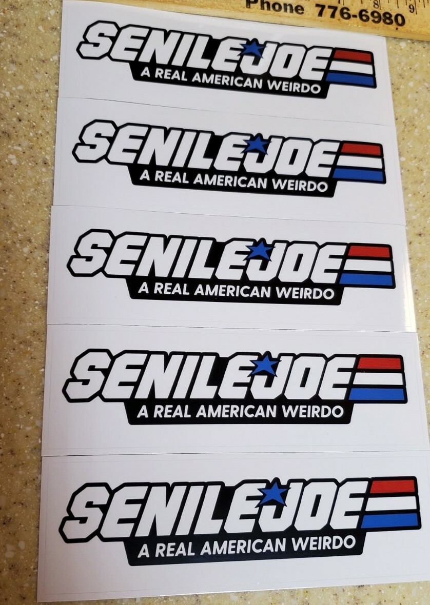 SENILE JOE Bumper stickers GI JOE parody sticker Lot of 5 ANTI JOE ...