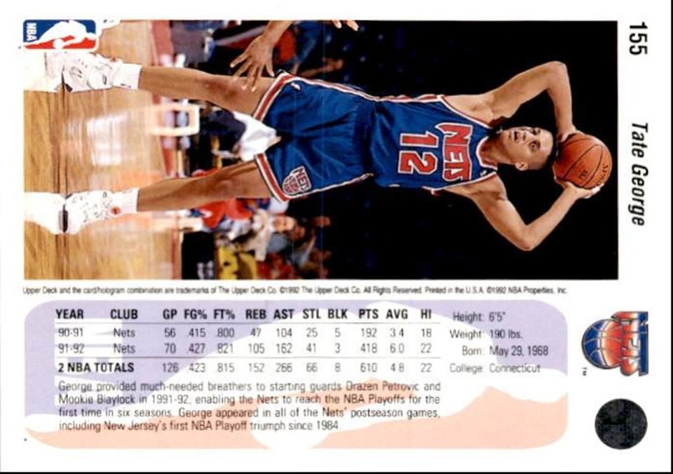 1992-93 Upper Deck Basketball Card Tate George New Jersey Nets #155 | eBay