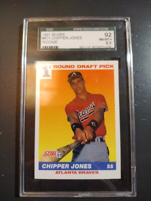 1991 Score CHIPPER JONES #671 Rookie Card Braves HOF RC NM-Mint+ SGC 92 ...