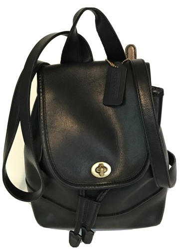 Vintage Coach 9960 Black Leather Backpack Turn Lock Rucksack Drawstring ...