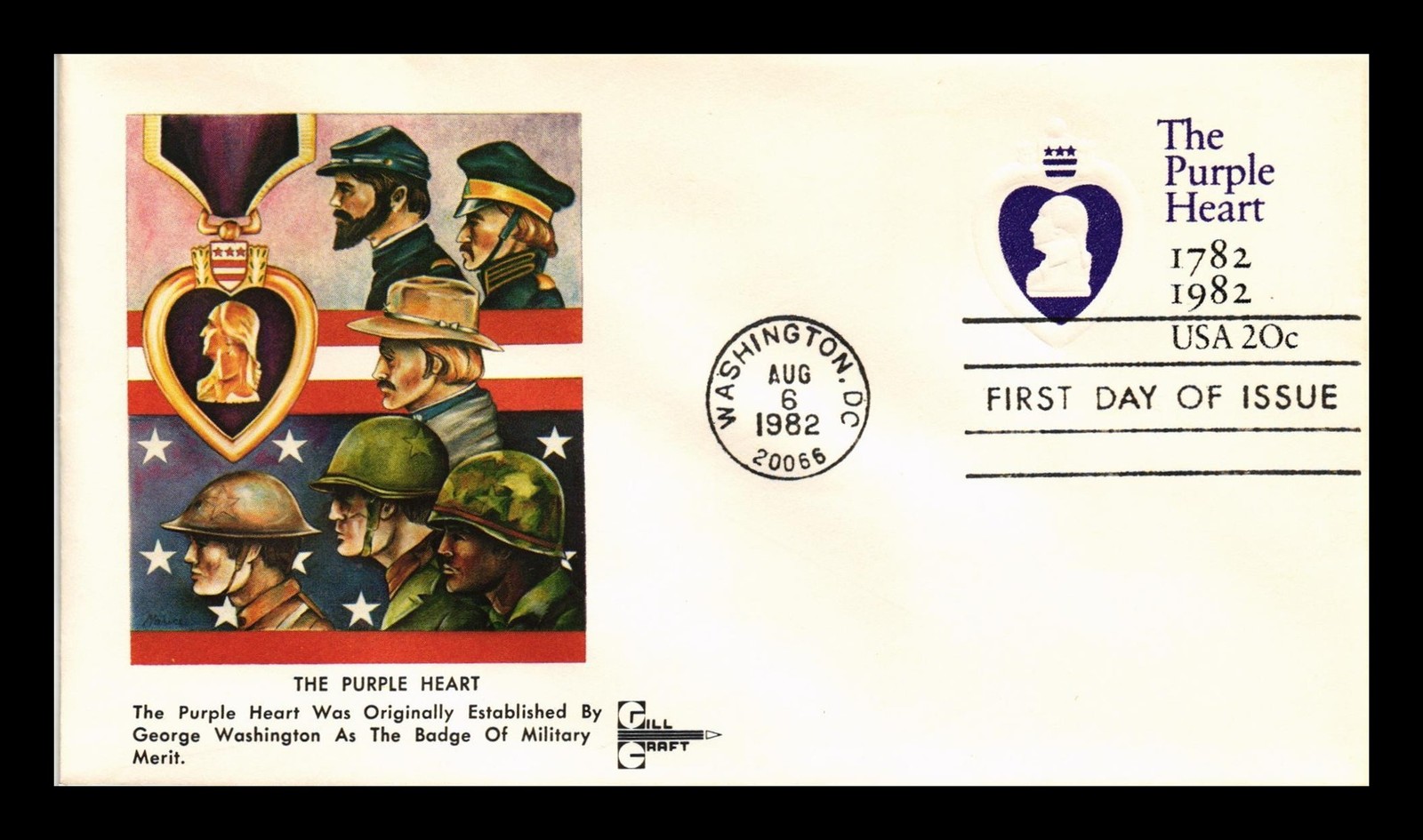 US COVER PURPLE HEART 200TH ANNIVERSARY POSTAL STATIONERY FDC GILL ...