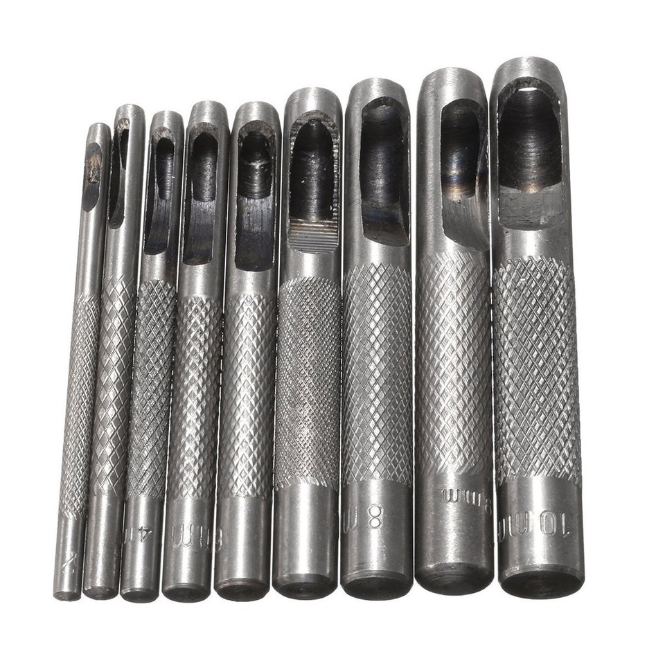 9pcs Heavy-Duty Hollow Leather Hole Gasket Punch Set Cutter Belt Wad ...