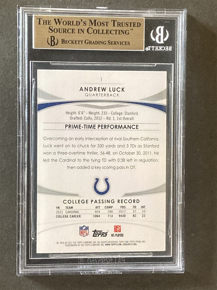 2012 Topps Prime Retail Andrew Luck RC Colts Pristine BGS 10 | eBay