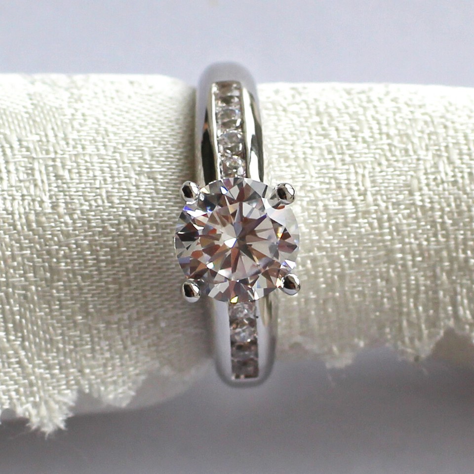 8mm Round Stone Classic Lady Engagement Ring S925 Sterling Silver Band ...