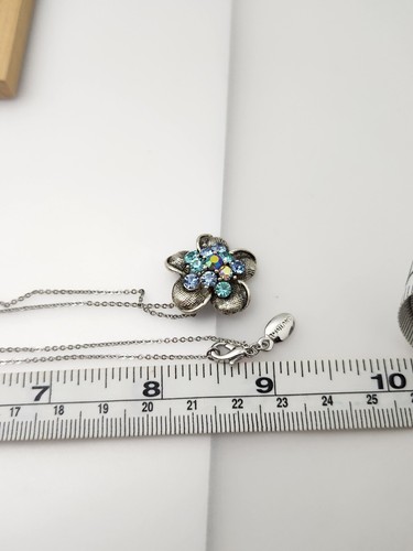 Joan Rivers Blue AB Rhinestone Flower Pendant Necklace Silver Tone 18 ...