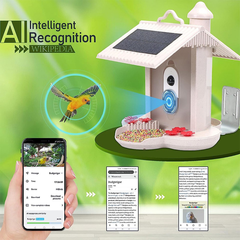 1080P WIFI Smart Bird Feeder Camera Auto Capture Bird Video IP65 ...