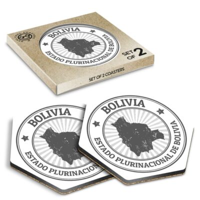 2 x Hexagon Coasters - BW - Distressed Bolivia Travel Map #39983 | eBay UK