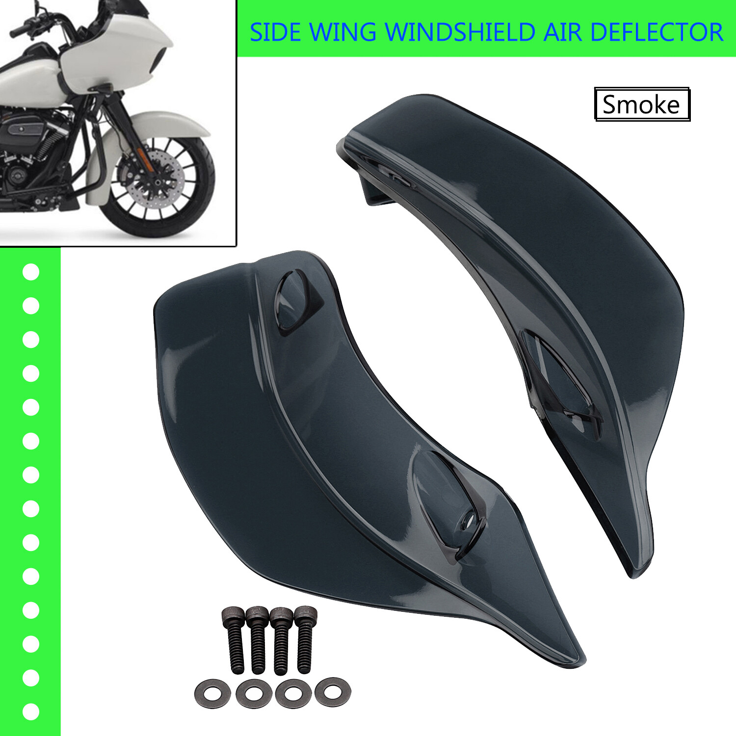 Smoke Upper Side Wings Wind Air Deflector Fairing For Harley Road Glide ...