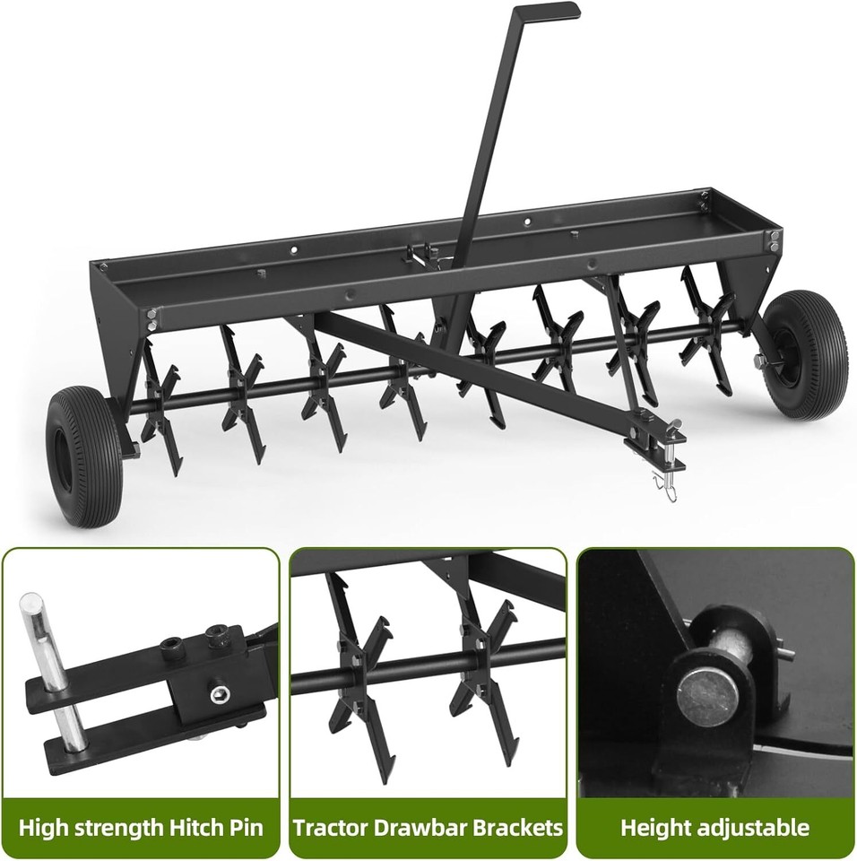 48" Tow Behind Spike Lawn Aerator Hitch to Tractor Mower Soil ...