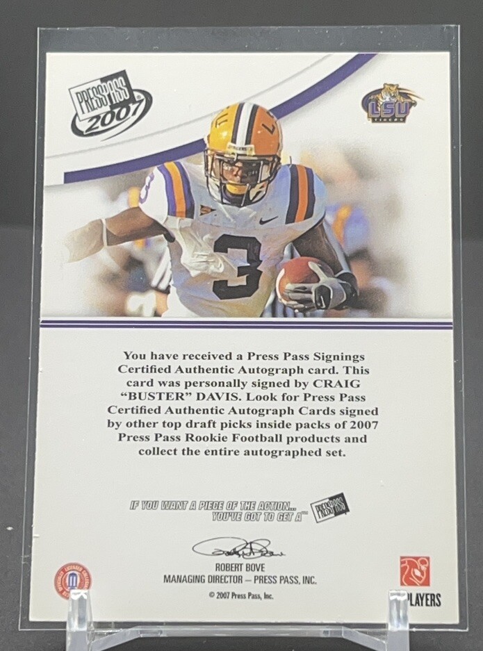 2007 Craig "Buster" Davis Press Pass Legends Authentics Auto Rookie LSU ...