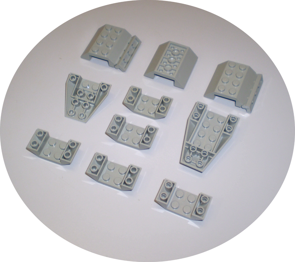 10 Used LEGO Gray Slope Brick 45 4x4 - 4x6 Double Inverted 4854 - 4857 ...